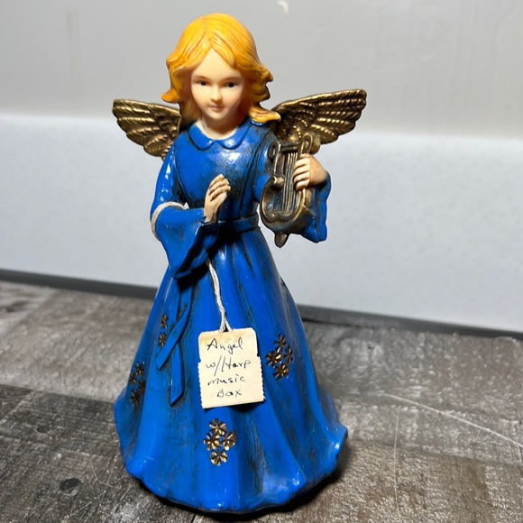 Accents | Vintage 4s Musical Angel With Harp Figurine Made Of Wood ...